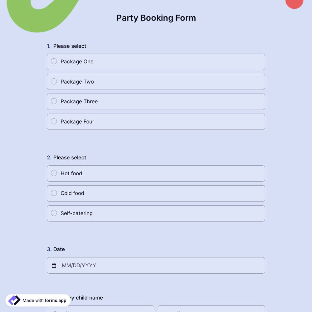 Free Online Party Booking Form Template - forms.app