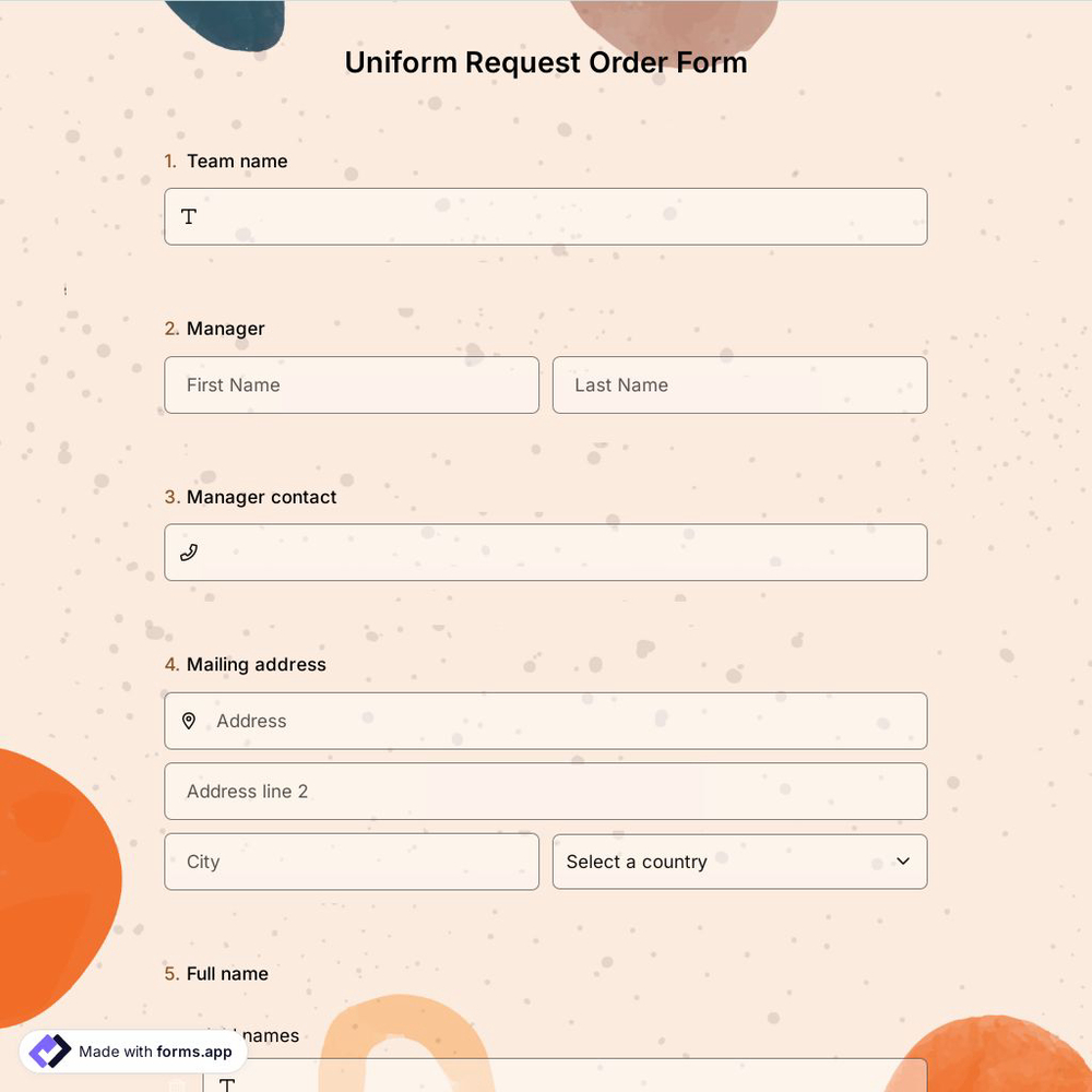Free Online Uniform Request Order Form Template - forms.app
