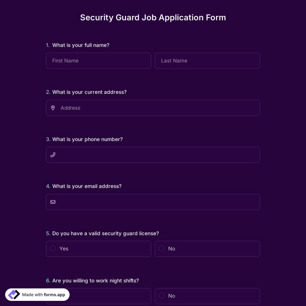 Free Online Security Guard Job Application Form Template - forms.app